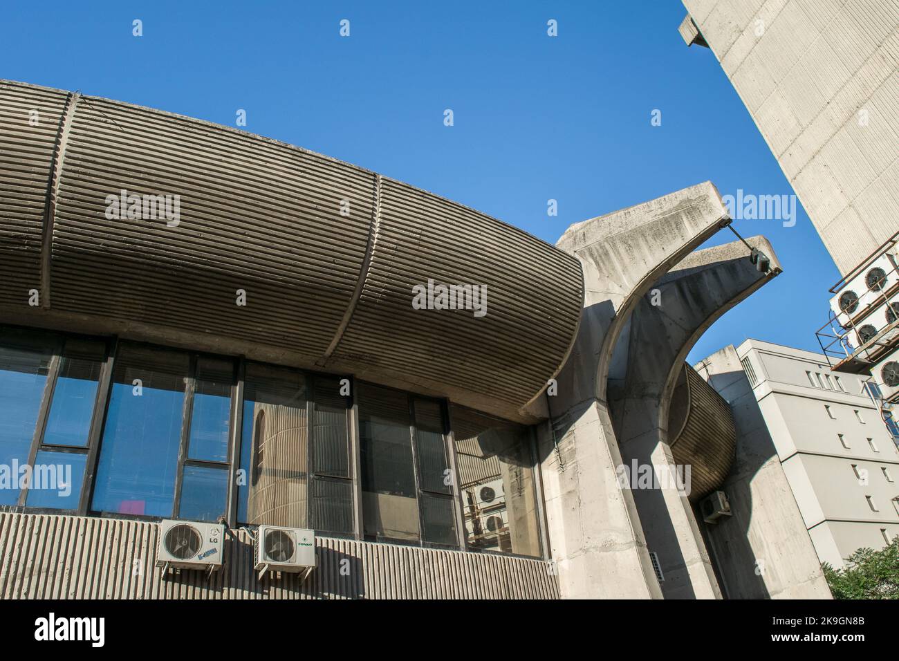 Features of Central Post Office in Skopje, North Macedonia, example of Brutalism in architecture ...