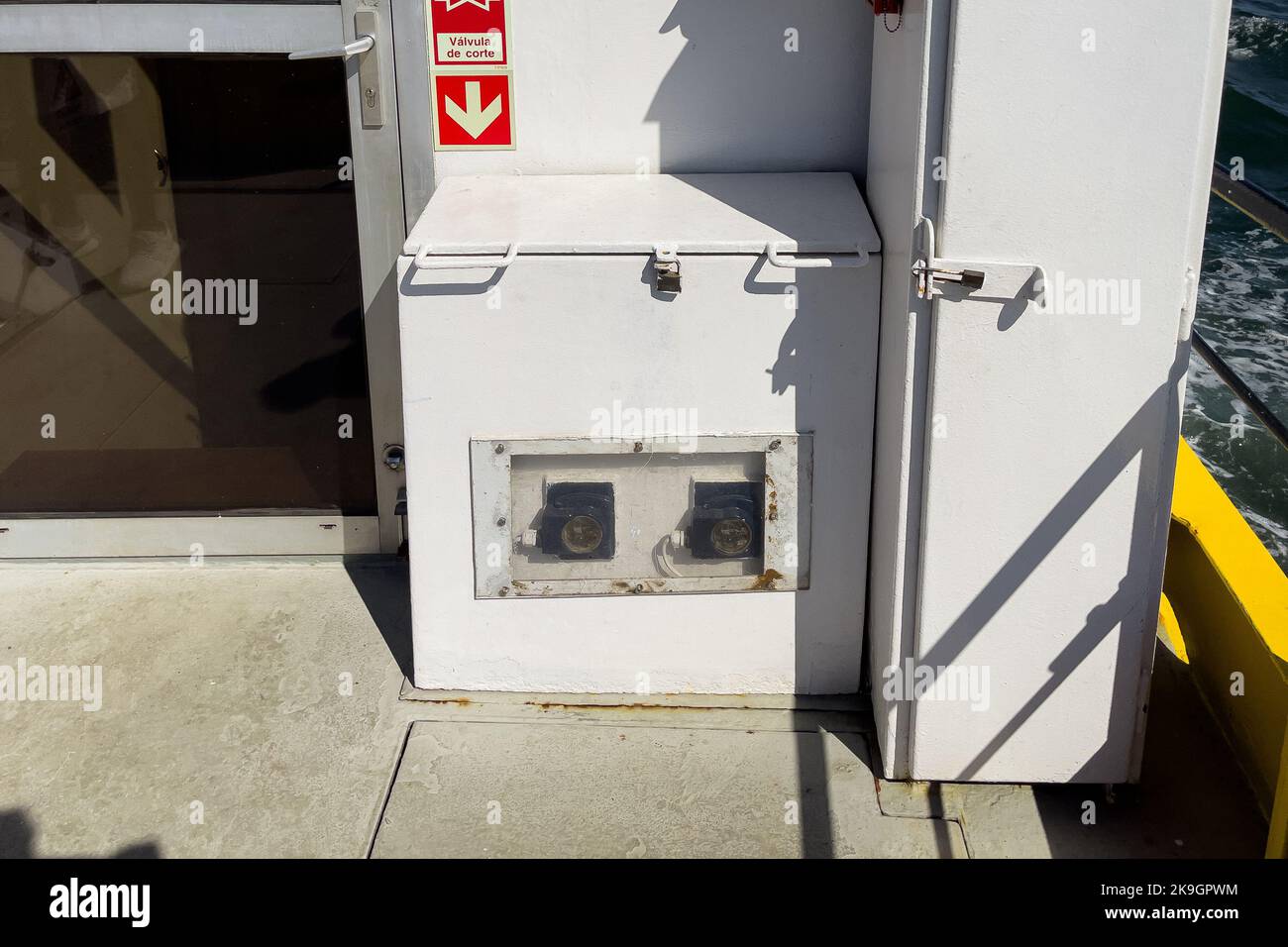 Safety tools onboard of a tour boat Stock Photo - Alamy