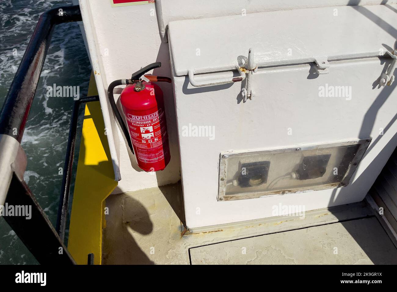 Safety tools onboard of a tour boat Stock Photo - Alamy