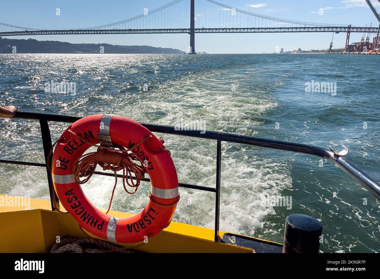 Orange rescue ring on a ferry boat Stock Photo - Alamy