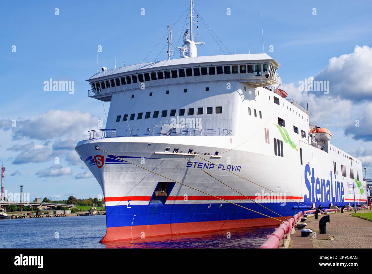 An anchored Cruise liner Stena-Line in the seaport in Ventspils Stock ...