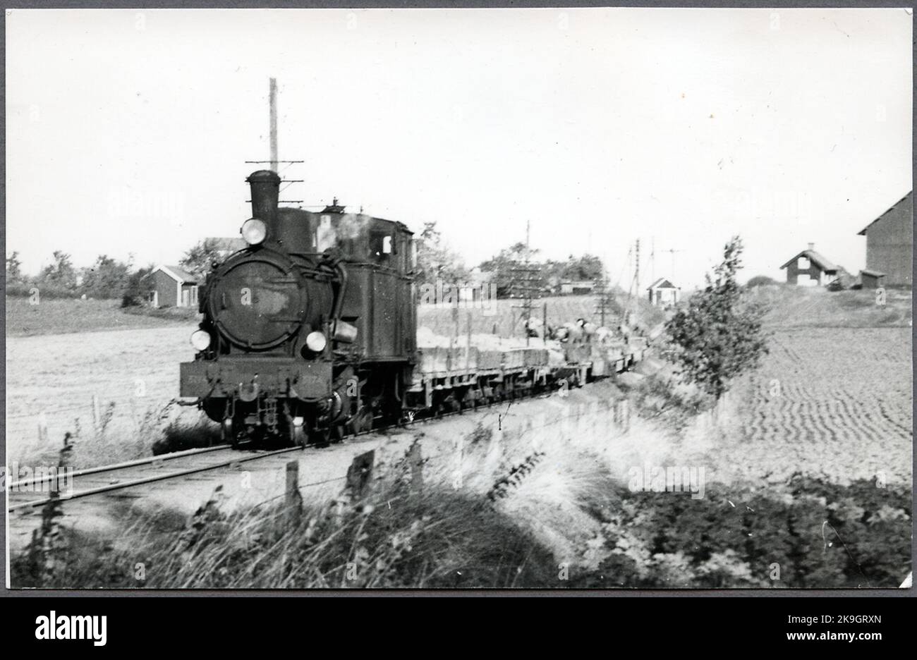 Freight train with steam locomotive near Norrköping. Northern ...