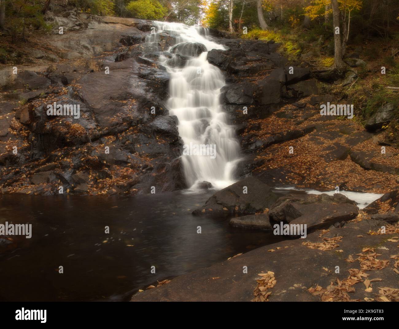 A waterfall flowing over the rocks in the forest Stock Photo - Alamy