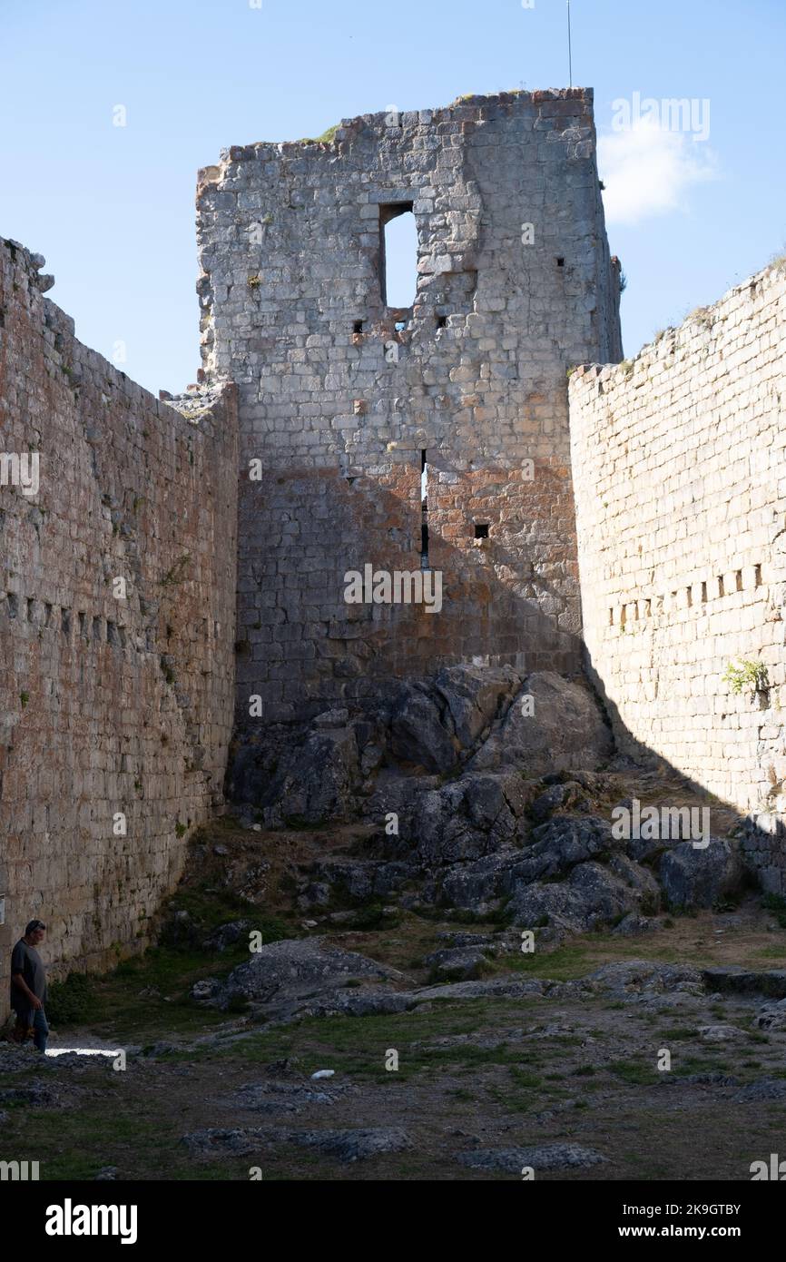 The walls of the Montsegur Castle Ariege Occitanie France Stock Photo ...