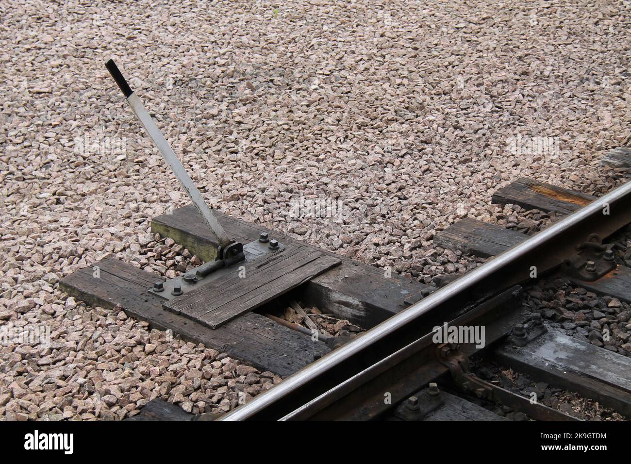 Railway Train Points Lever Attached to Wooden Sleepers Stock Photo - Alamy