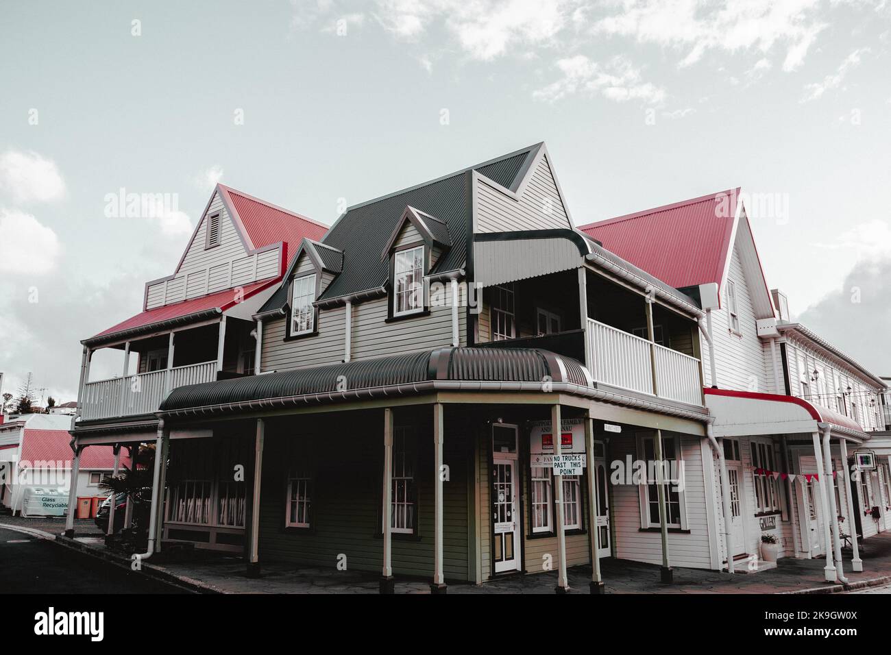 old wooden houses with triangular roofs on a nice corner of a quiet ...