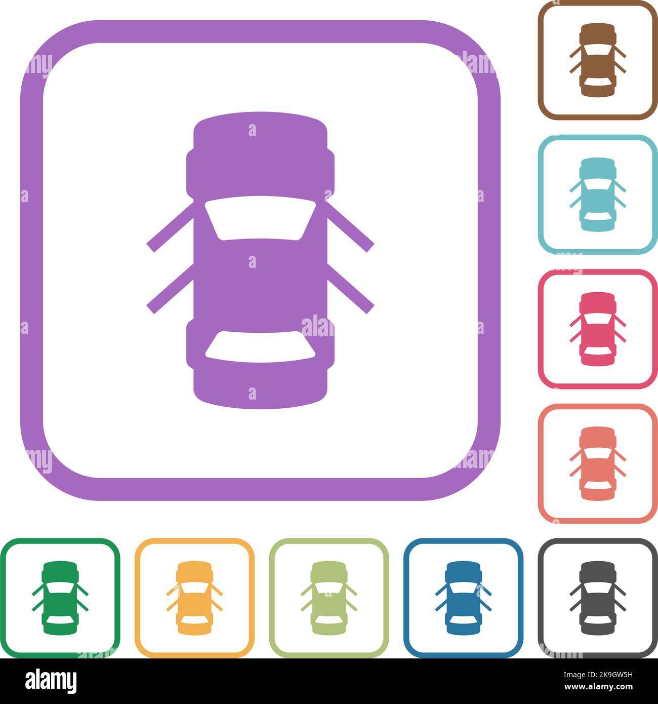 Car open doors dashboard indicator simple icons in color rounded square frames on white ...