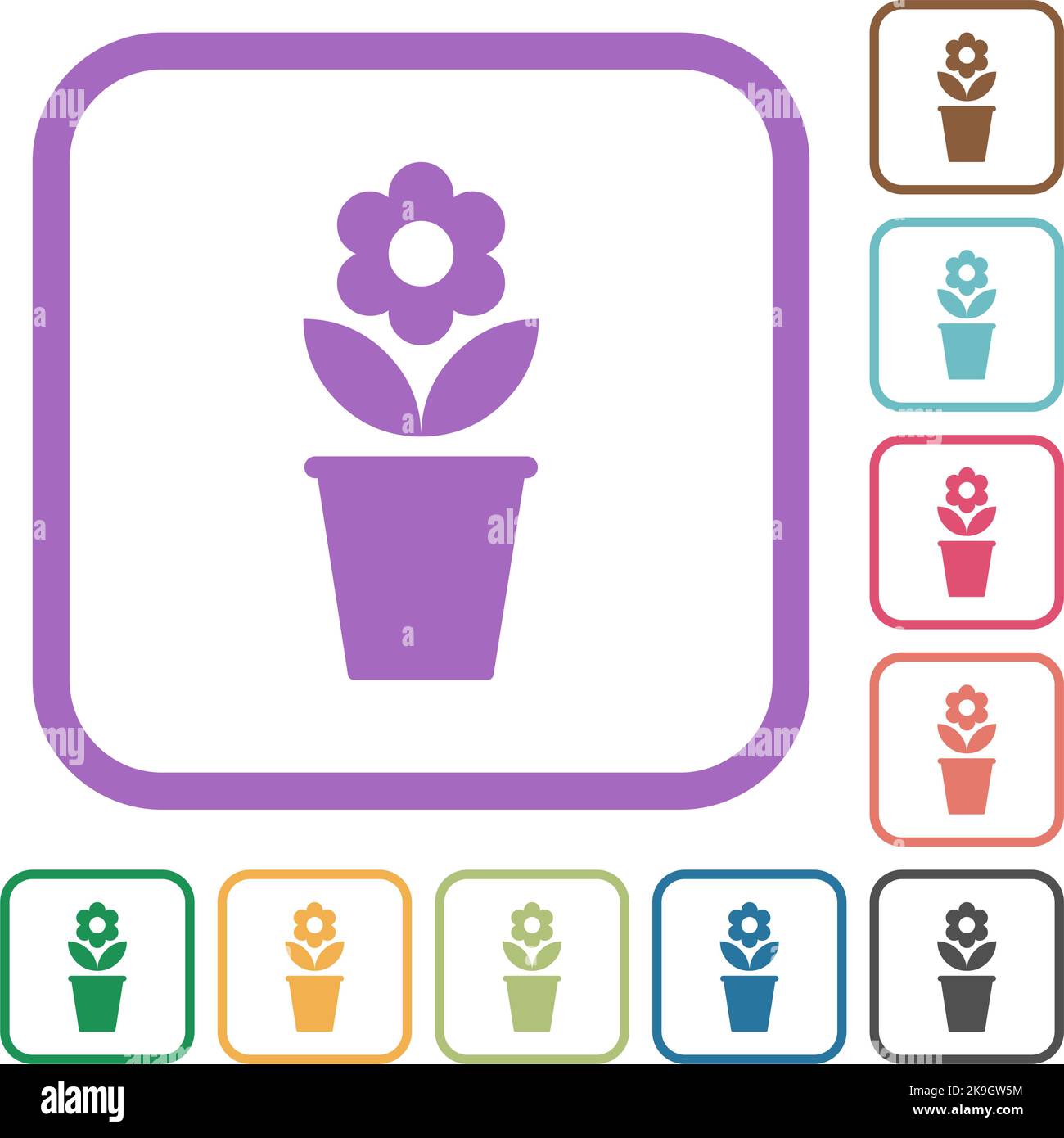 flowerpot with flower and leaves solid simple icons in color rounded ...