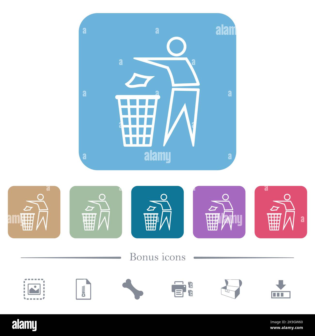 Tidy man outline white flat icons on color rounded square backgrounds ...