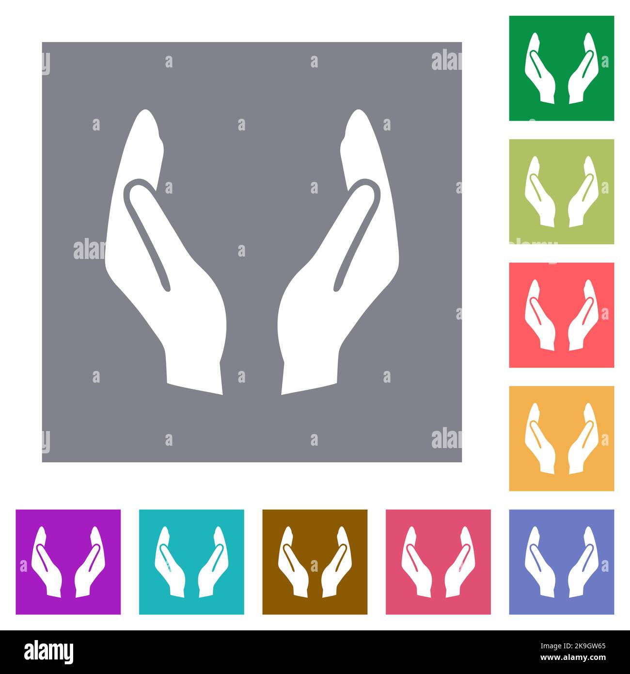 Empty protecting hands solid flat icons on simple color square ...