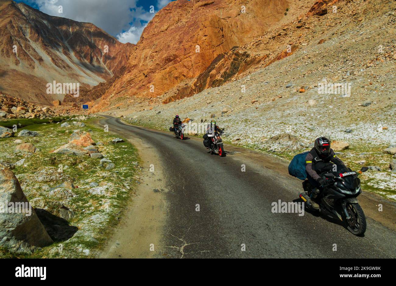 Ladakh, India - June 26, 2022 : Bikers enjoying beautiful scenic view ...