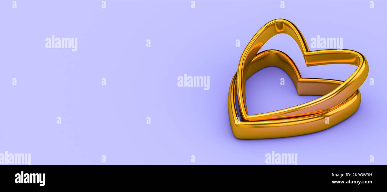 Illustration of two wedding gold heart rings with blank background ...