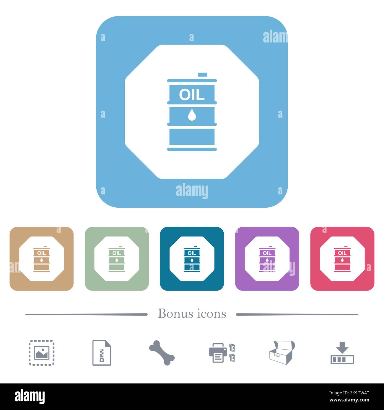 Octagon shaped crude oil sanction sign solid white flat icons on color ...