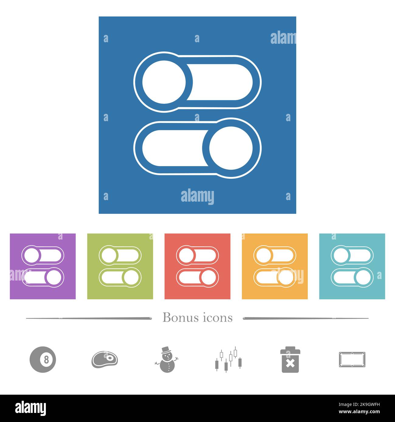 Horizontal Toggle Switches Alternate Flat White Icons In Square