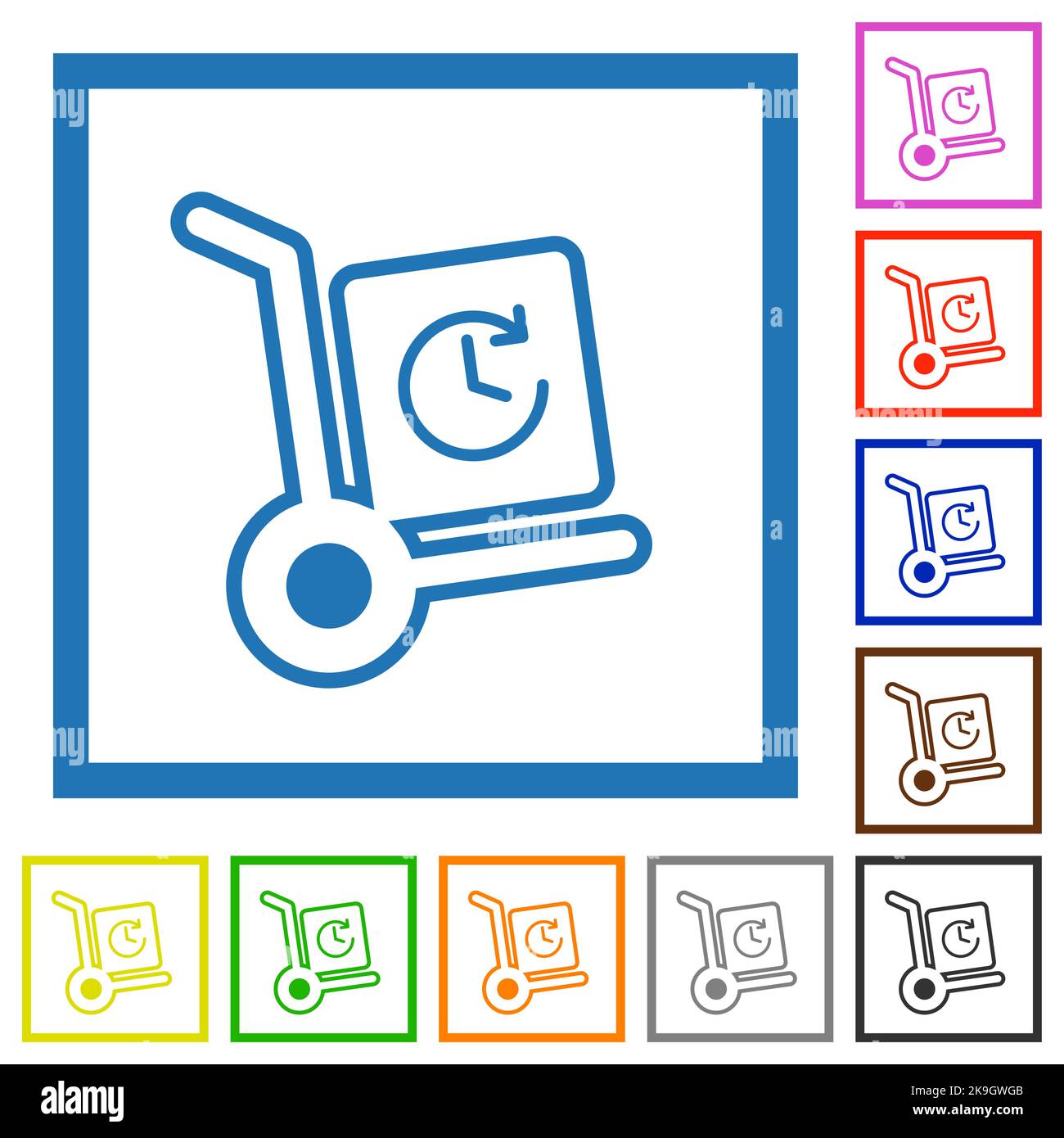 Express up parcel delivery outline flat color icons in square frames on ...