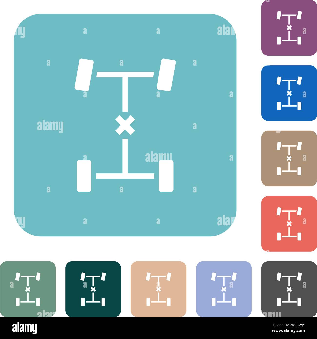 Central differential lock white flat icons on color rounded square ...