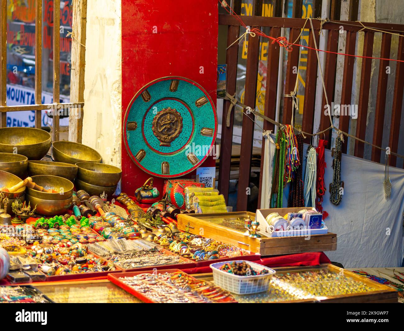 Ladakh, India - June 18,2022: Tibetan art work, handi craft shop at Leh ...