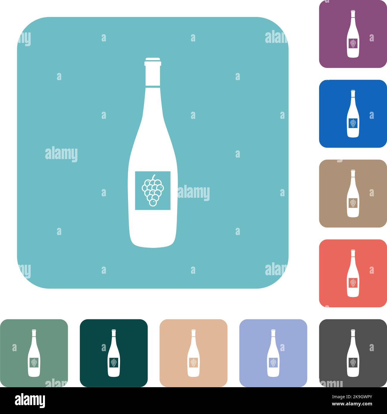 Wine bottle with grapes white flat icons on color rounded square backgrounds Stock Vector Image ...