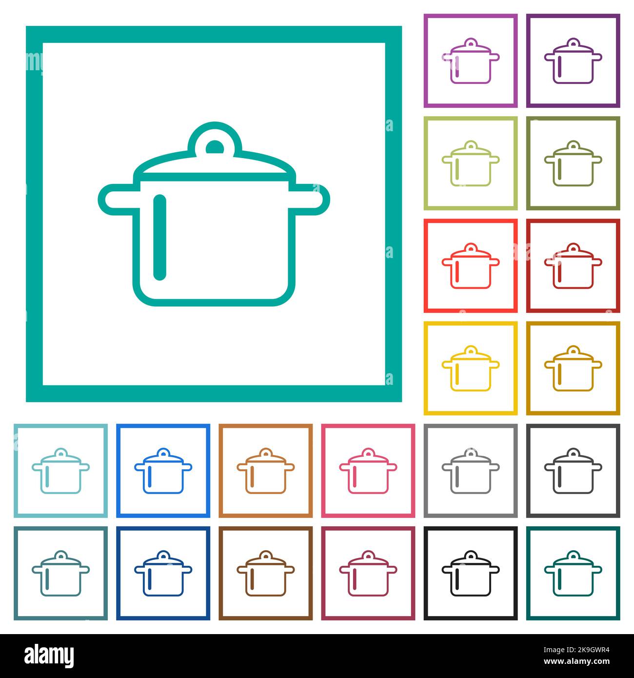 Cooking Pot Outline Flat Color Icons With Quadrant Frames On White Background Stock Vector Image