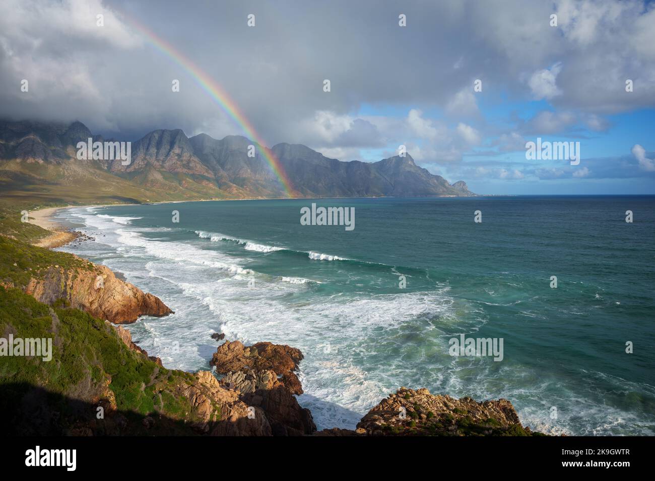 View with rainbow towards Rooi Els and Hanklip from Clarence Drive on ...