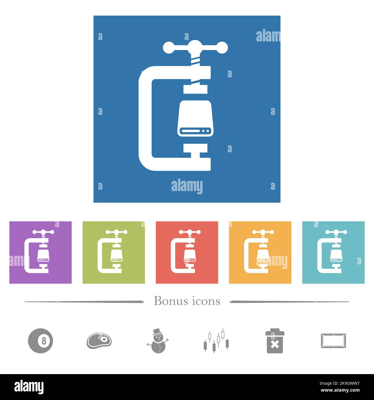 Hard disk compression solid flat white icons in square backgrounds. 6 ...
