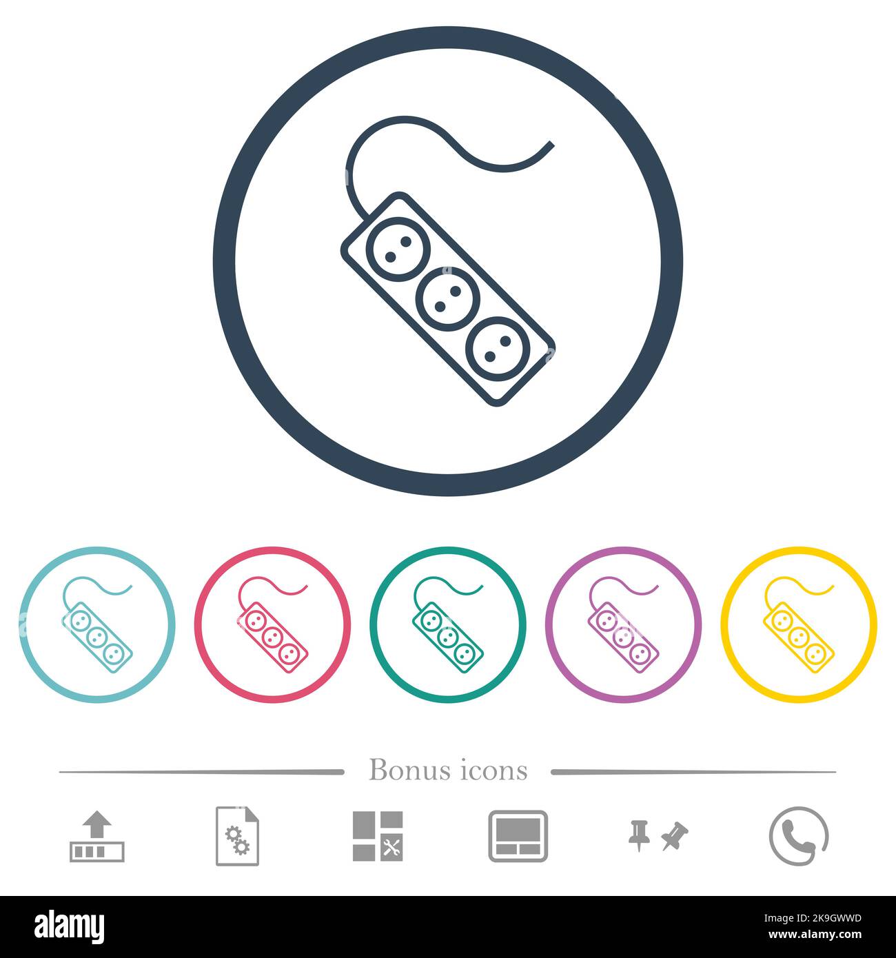 Portable electrical outlet with three sockets and cord outline flat ...