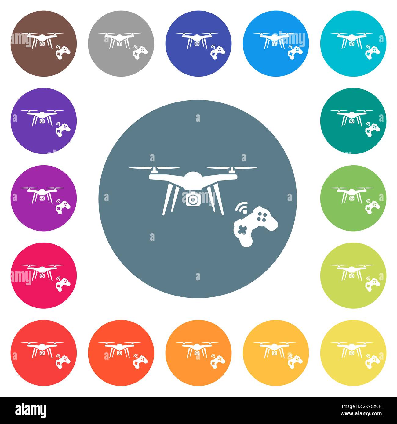 Drone controlling flat white icons on round color backgrounds. 17 ...