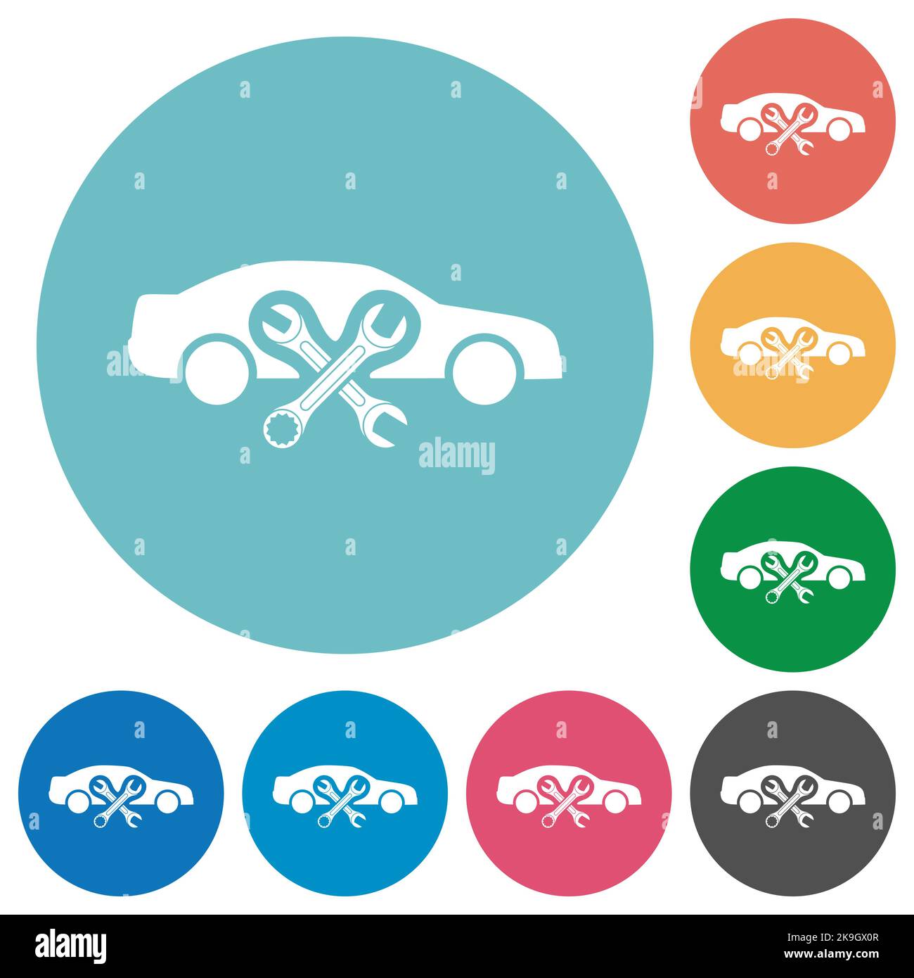 Car repair workshop solid flat white icons on round color backgrounds ...