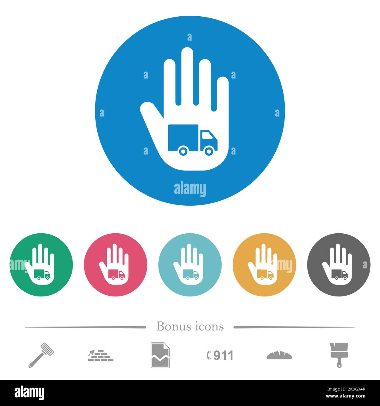 Hand shaped transport sanction sign solid flat white icons on round ...