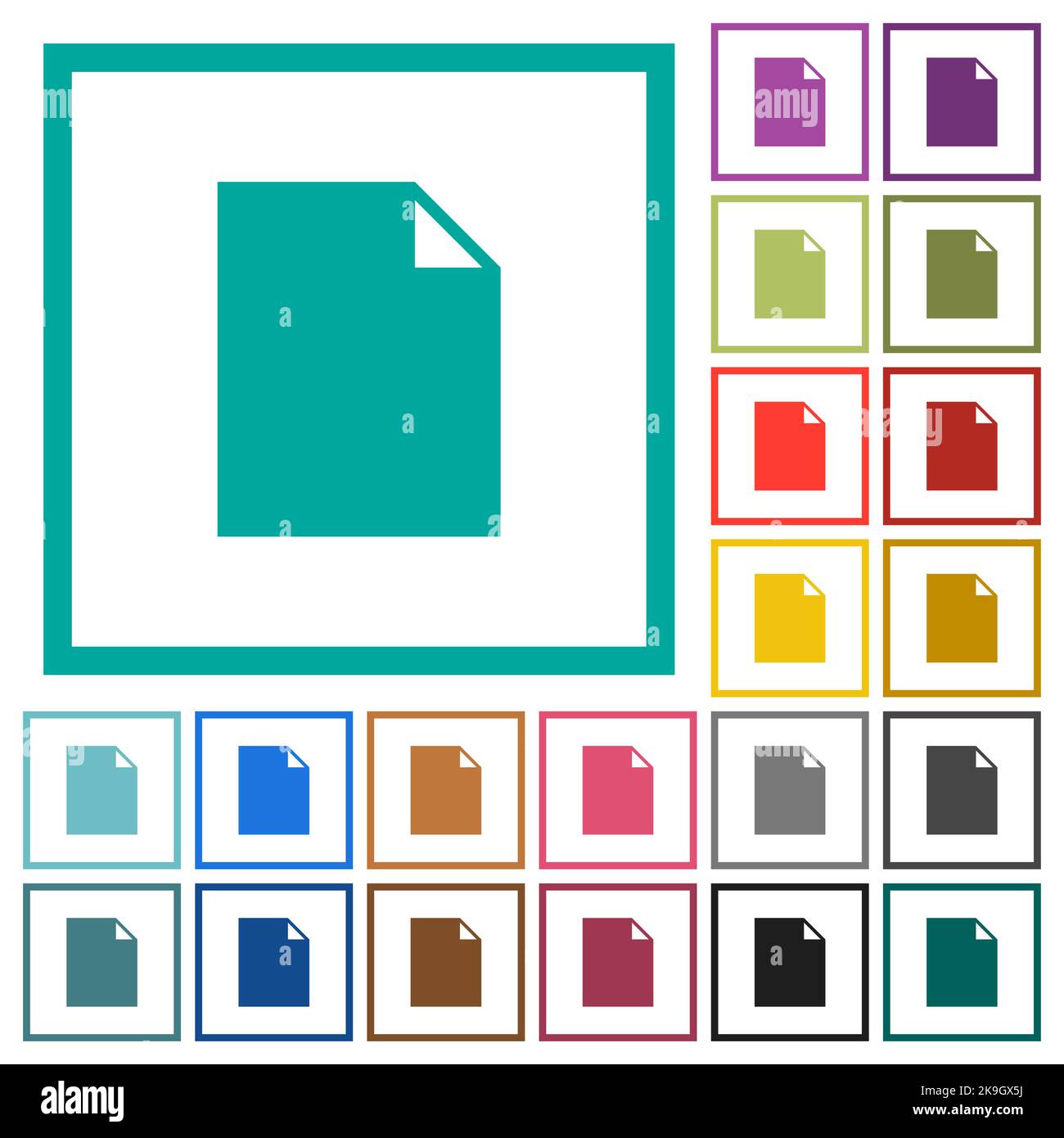 Empty document sheet solid flat color icons with quadrant frames on ...