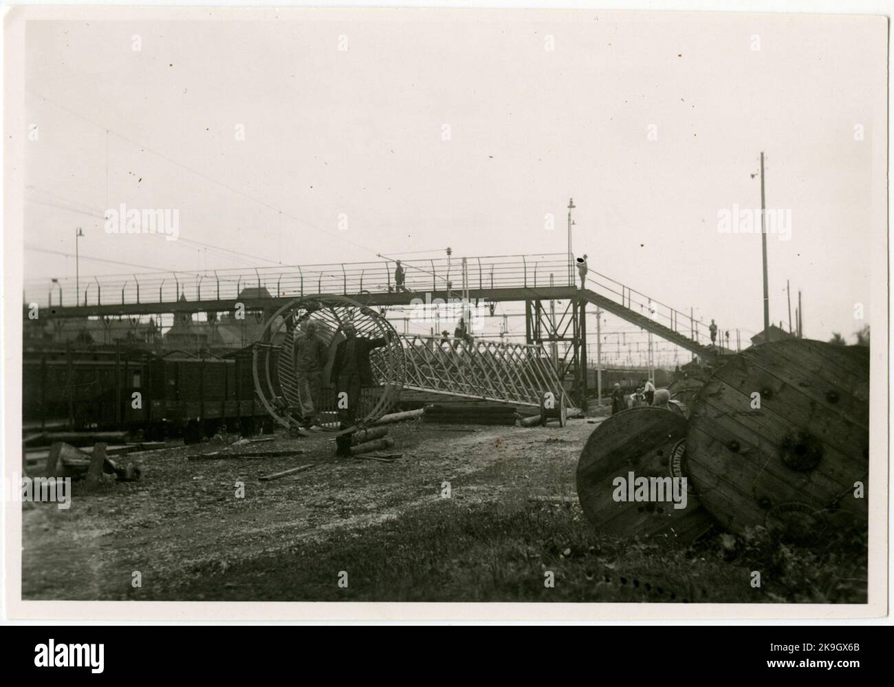 Lighting mast at the pedestrian bridge ready to be raised Stock Photo ...