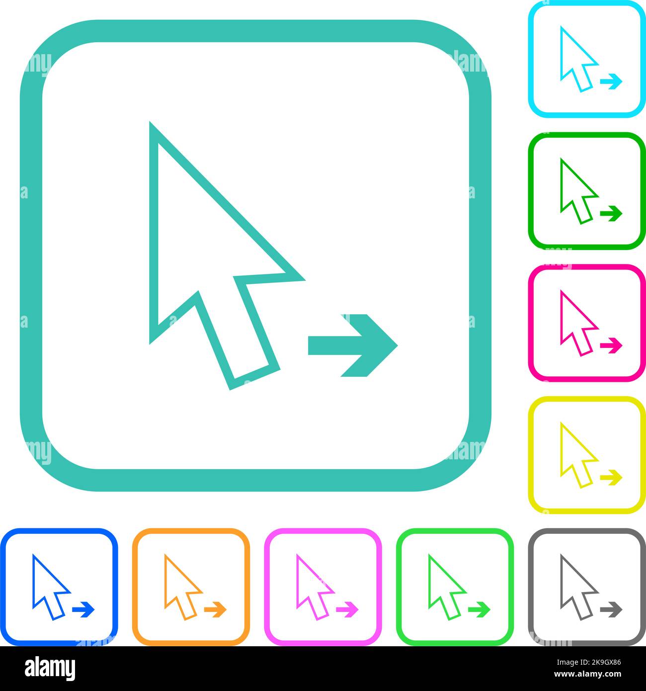 Arrow cursor right outline vivid colored flat icons in curved borders ...
