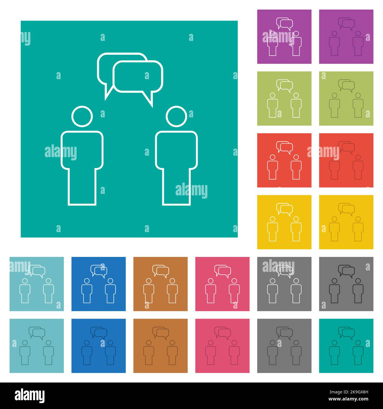 Two talking persons with rounded square bubbles outline multi colored ...