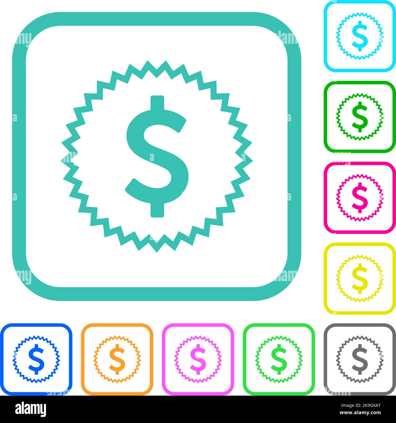 American dollar sticker alternate vivid colored flat icons in curved ...