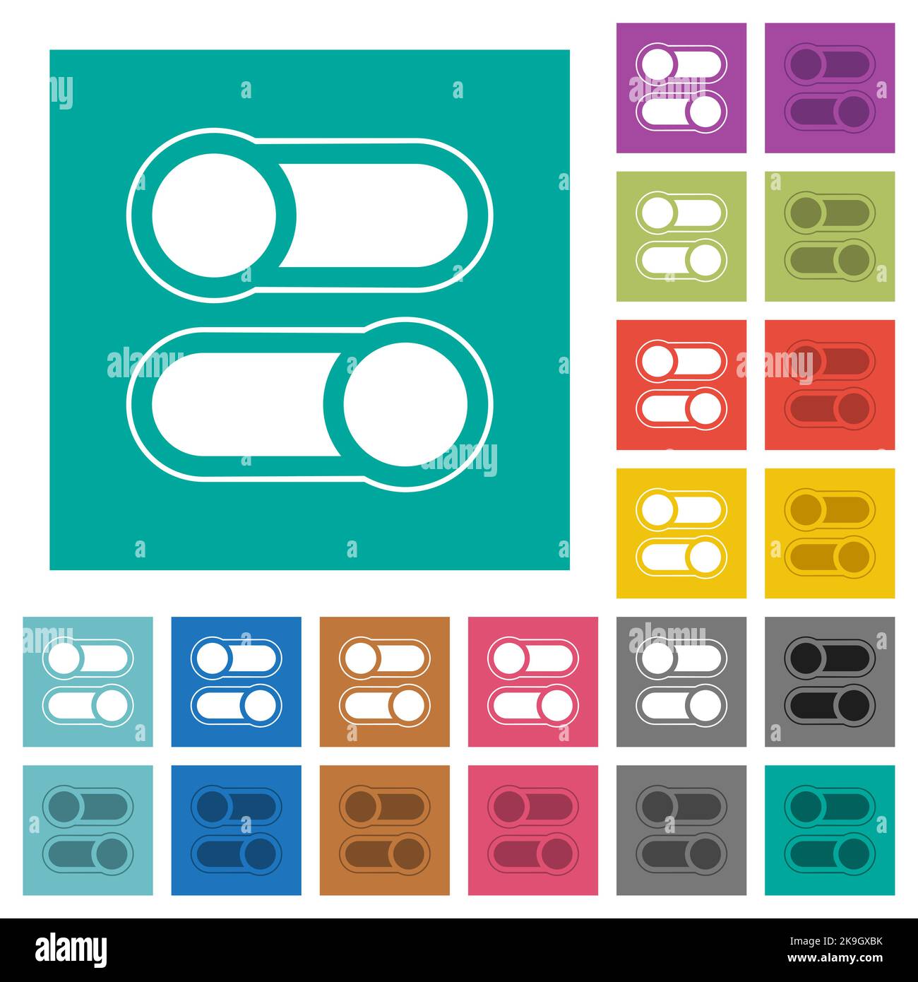 Horizontal Toggle Switches Alternate Multi Colored Flat Icons On Plain Square Backgrounds