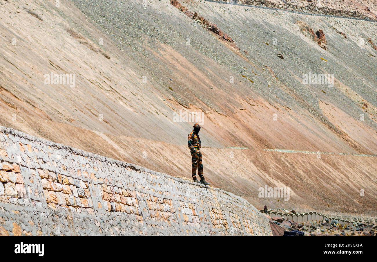 Ladakh, India - June 18,2022: Indian Army solder on duty at mountain ...