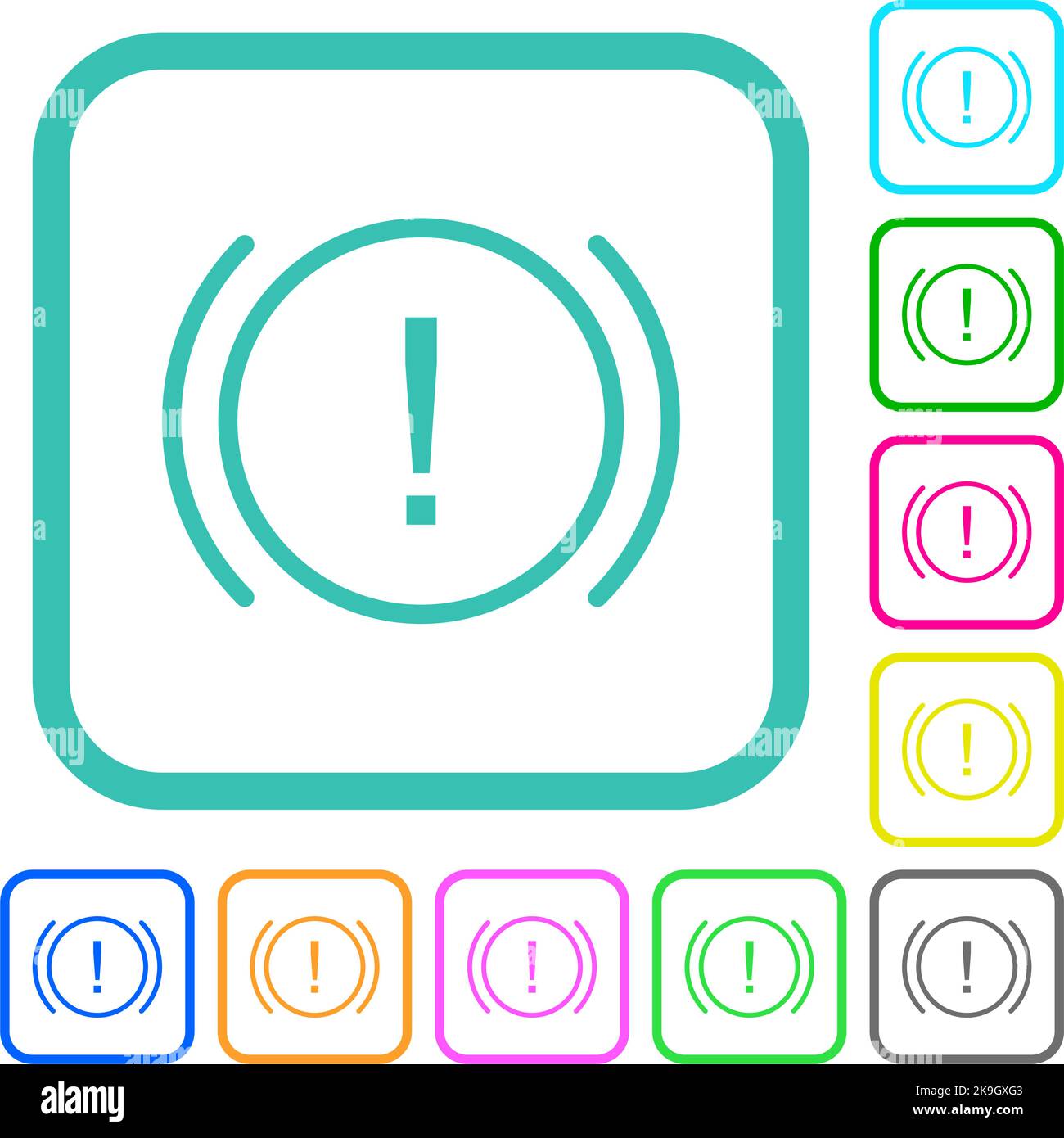 Car dashboard handbrake indicator vivid colored flat icons in curved ...