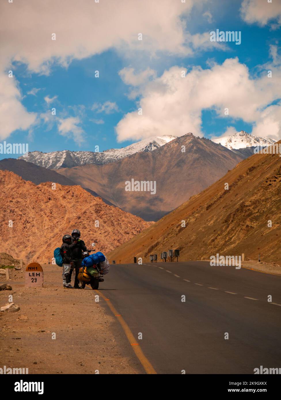 Ladakh, India - June 26, 2022 : Bikers enjoying beautiful scenic view ...