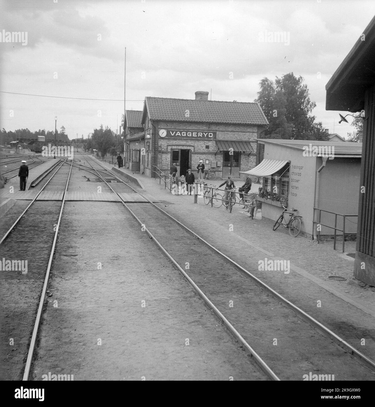 Vaggeryd station. One -storey station house in brick with two gables to ...