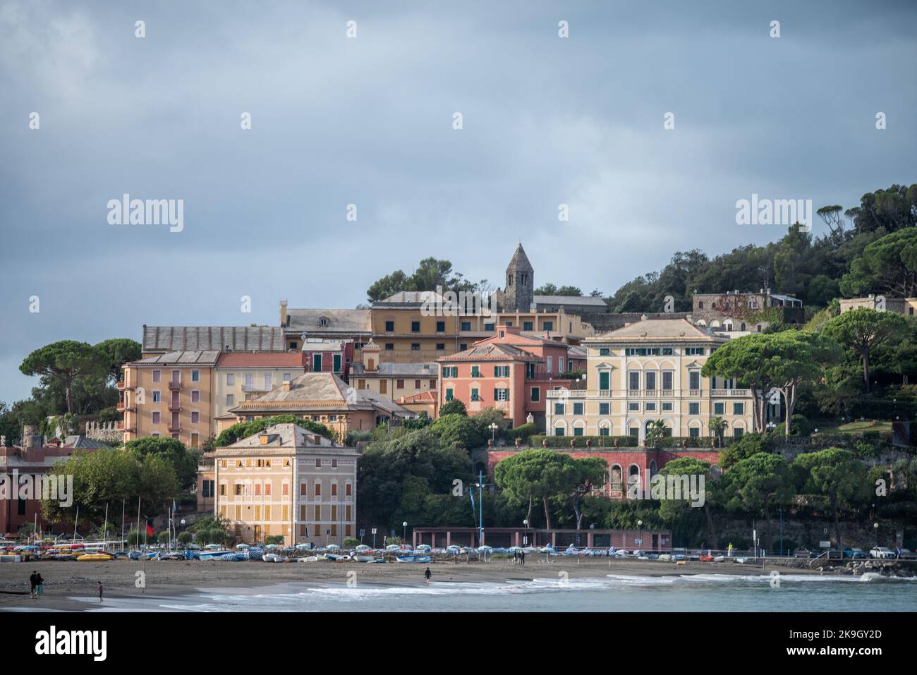 Sestri Levante, October 2nd 2022: The beach area in Sestri Levante ...