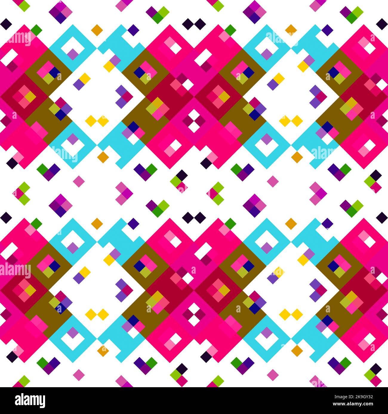 Kaleidoscopic geo pixel pattern. Playful fun pink wallpaper. Colorful ...