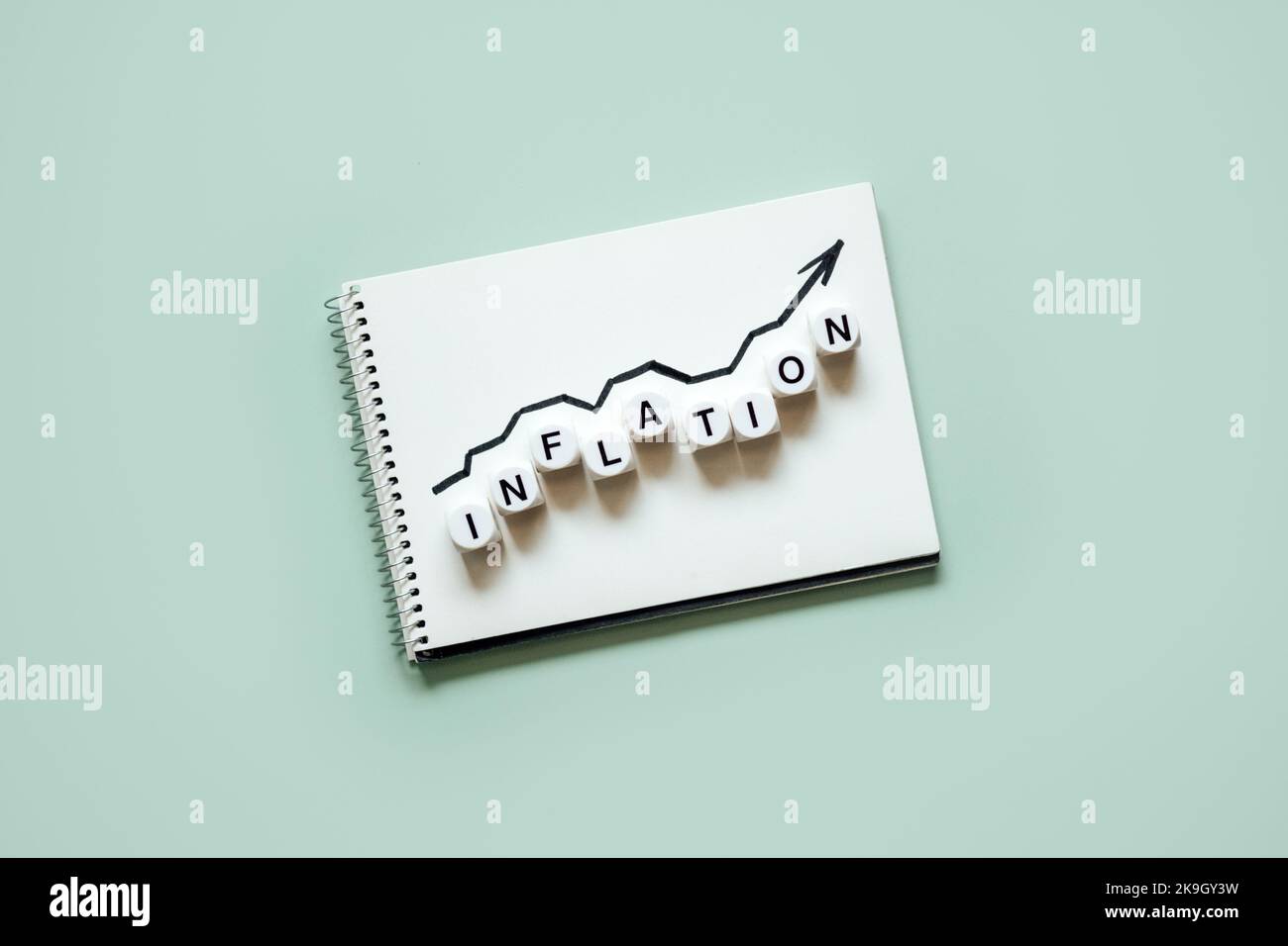 Inflation financial crisis concept. Growing up black arrow on open ...