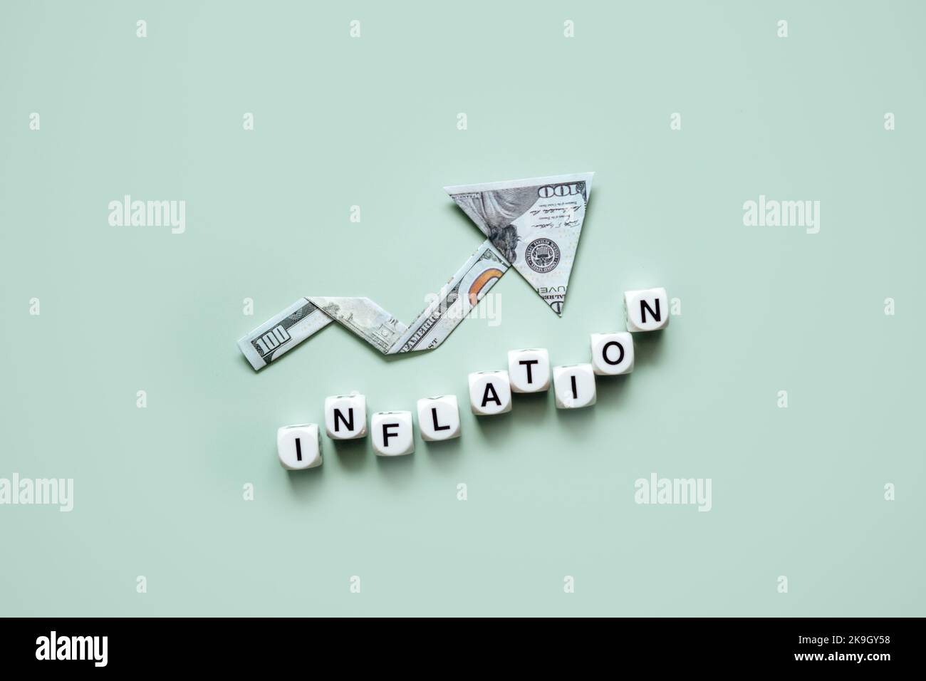 Inflation financial crisis concept. Growing up arrow from dollar ...