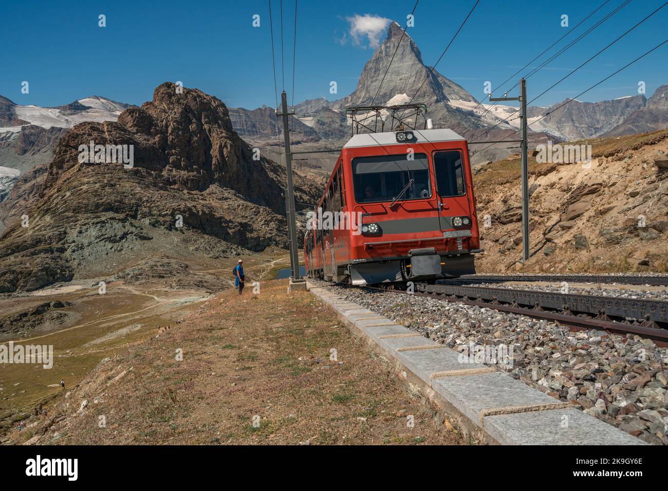 The mountain train from Zermatt to Gornergrat and in front of the ...