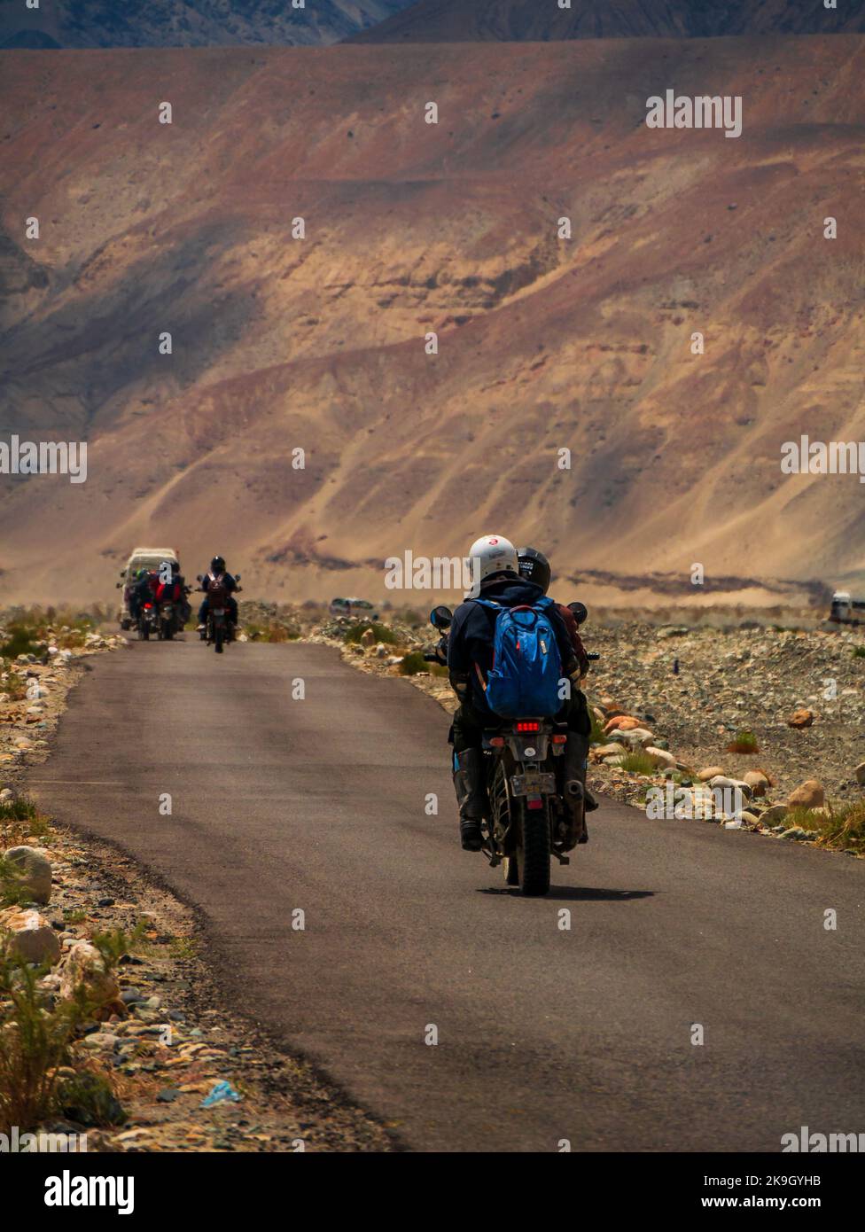 Ladakh, India - June 26, 2022 : Bikers enjoying beautiful scenic view ...