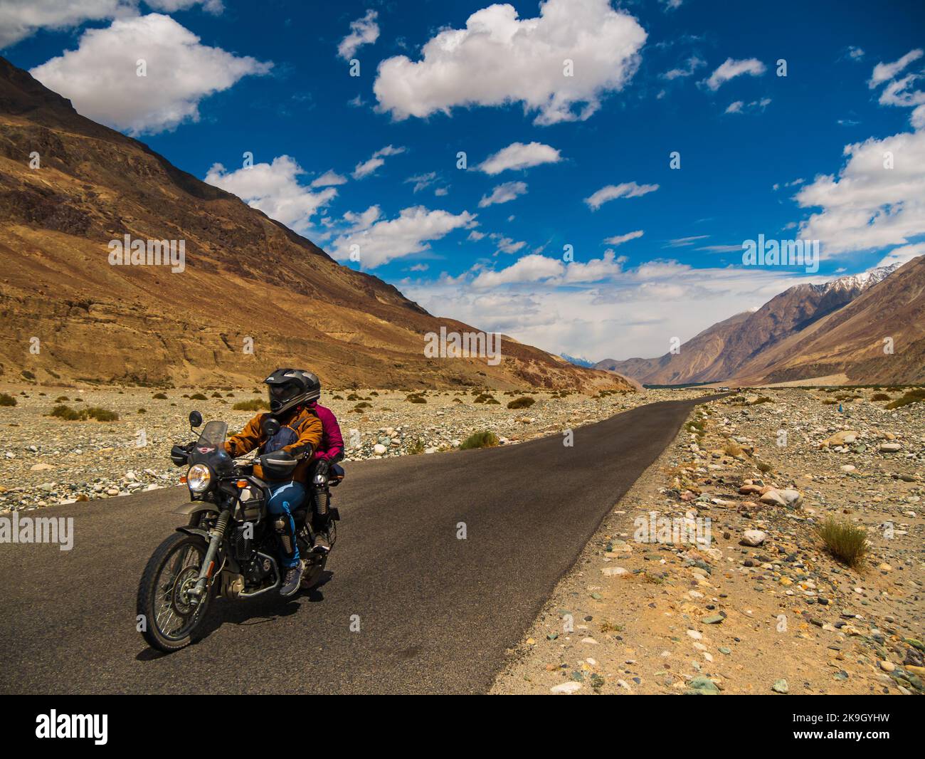 Ladakh, India - June 26, 2022 : Bikers enjoying beautiful scenic view ...