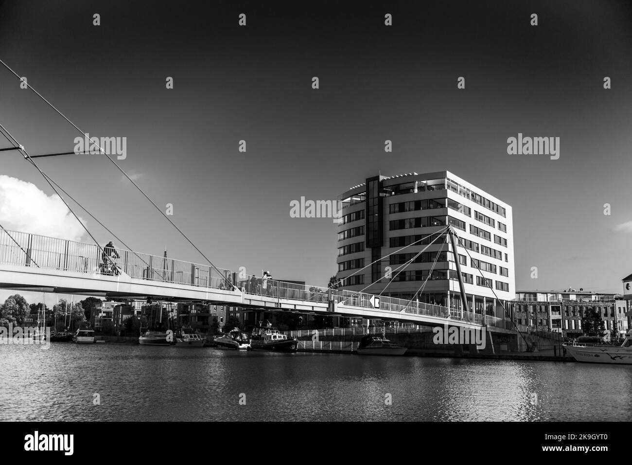 Oblique view of the busy Nesse Bridge in Leer looking towards the Nesse ...
