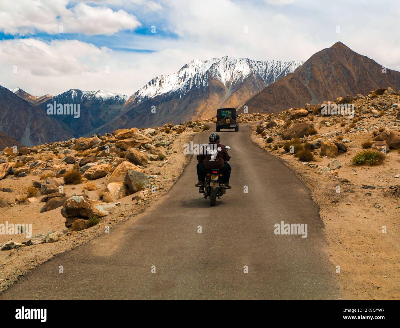Ladakh, India - June 26, 2022 : Bikers enjoying beautiful scenic view ...