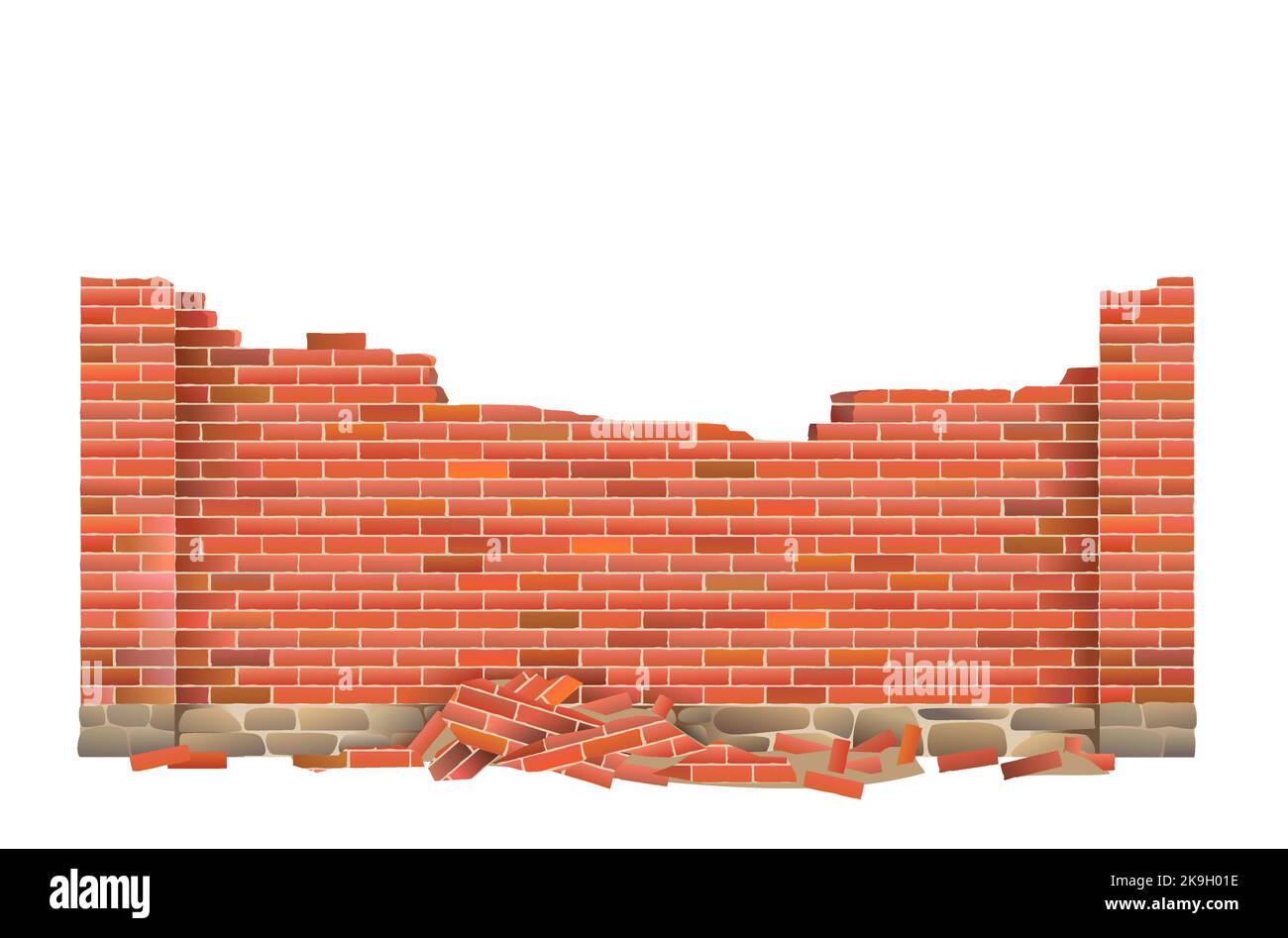 Brick fence with columns and stone foundation. Completely destroyed ...