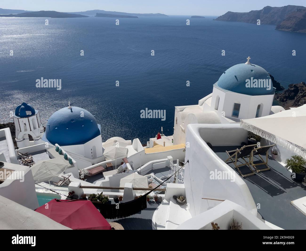 Oia, Santorini, Greece. 2022. Overview of famous blue domed buildings ...